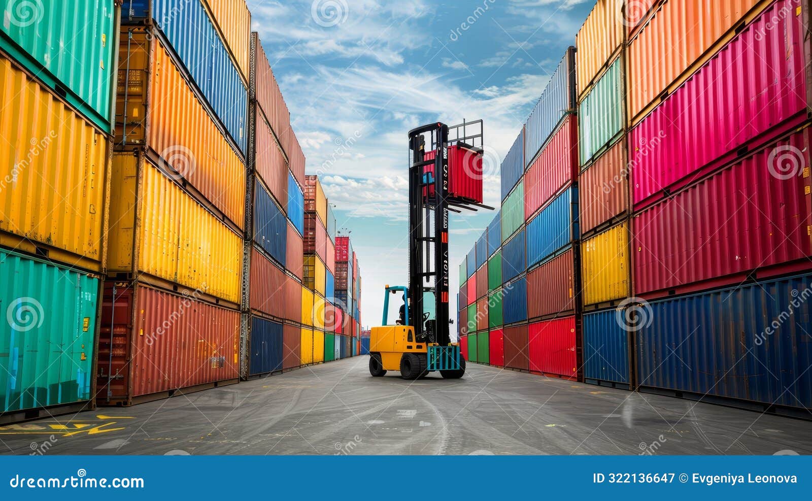 Colorful Container Handler Forklift at Shipping Yard Logistics in ...