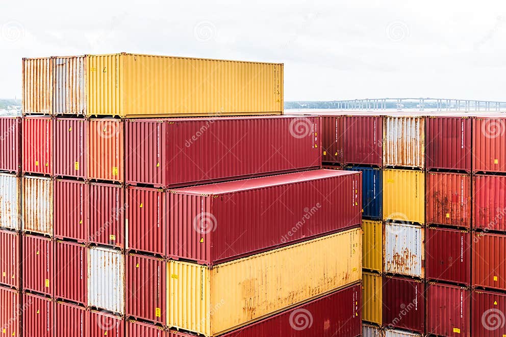 Containers with Cargo Loaded on Deck of the Cargo Container Ship. Stock ...