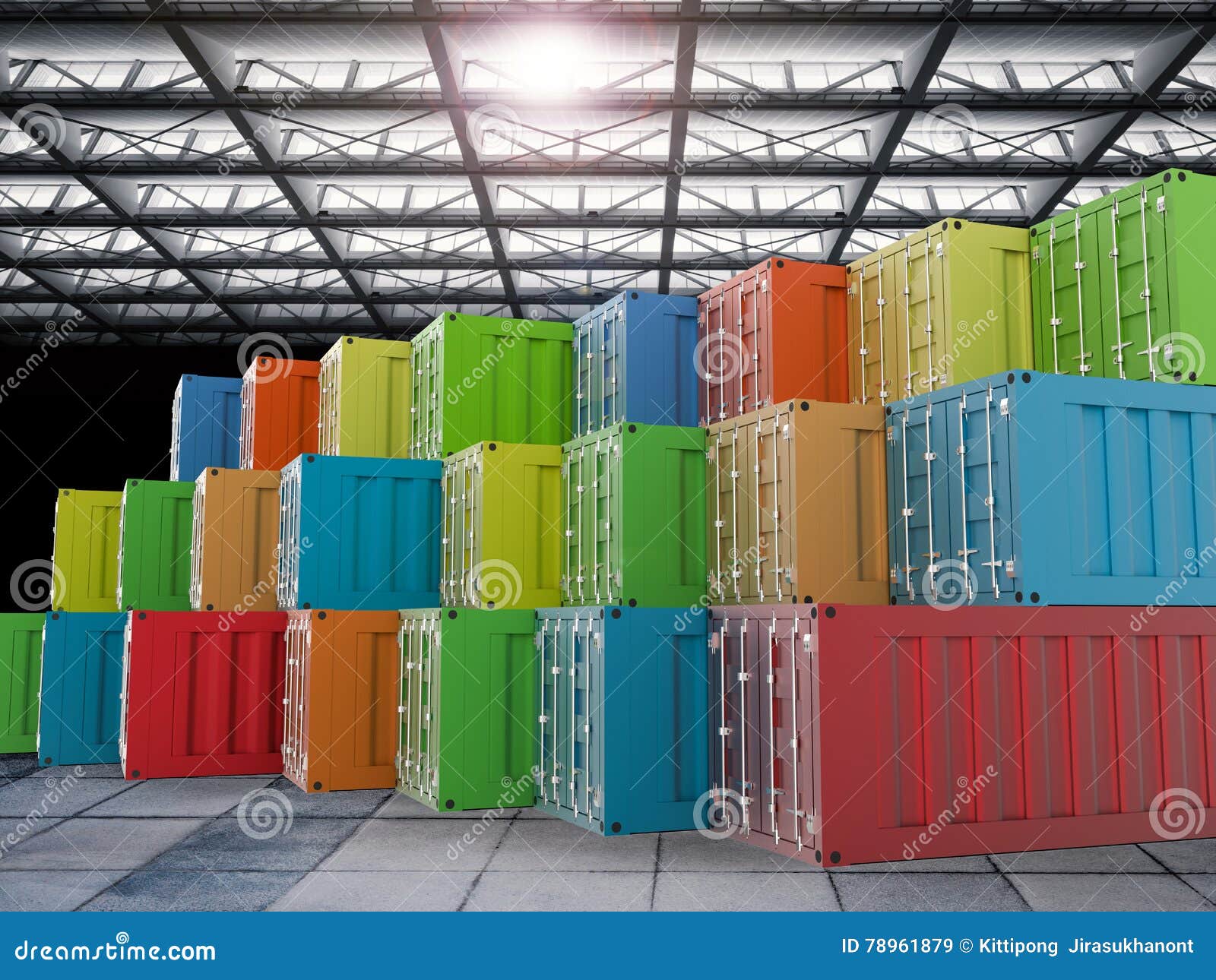 Colorful Containers in Warehouse Stock Illustration - Illustration of ...