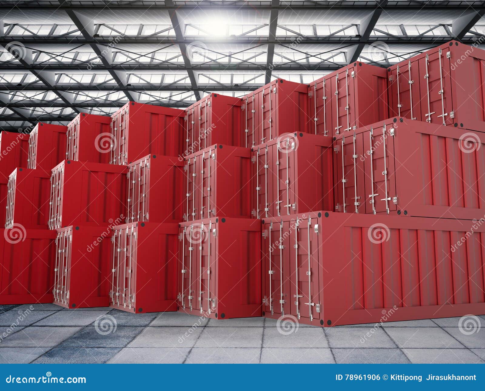 Colorful Containers in Warehouse Stock Illustration - Illustration of ...