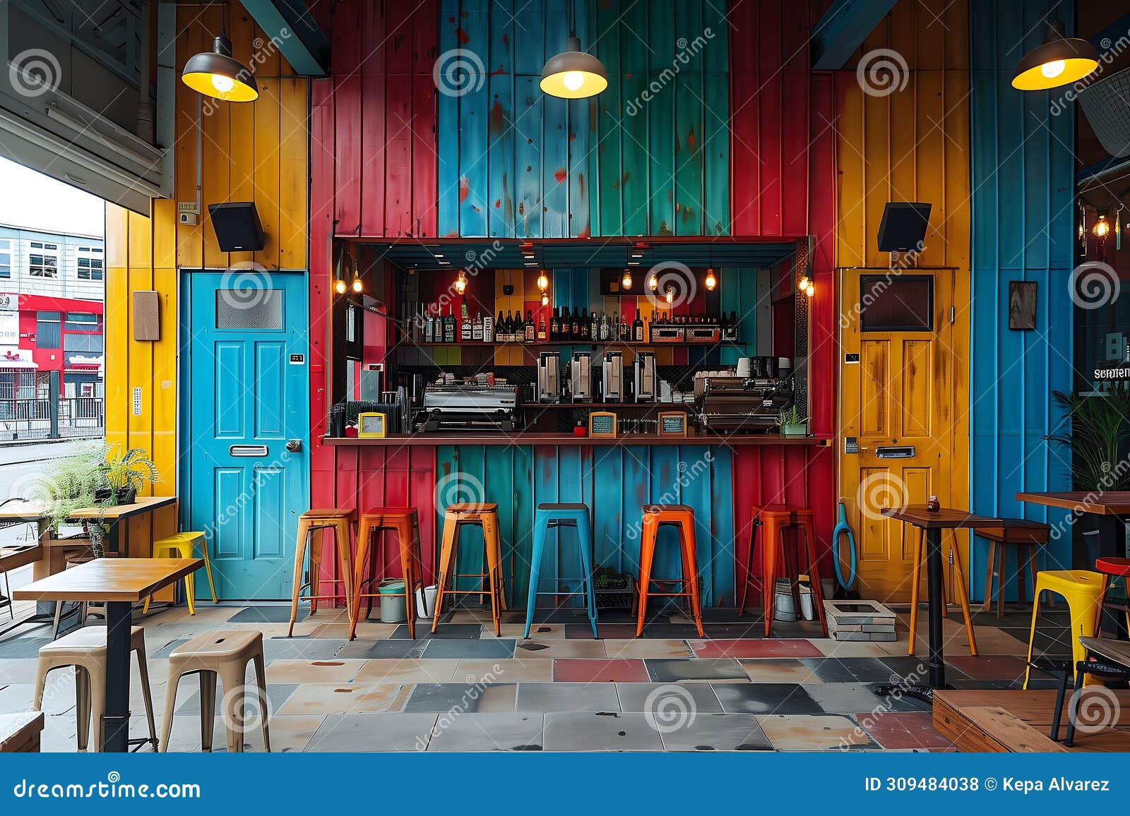 A Colorful Corner To Enjoy Your Drink Stock Illustration - Illustration ...