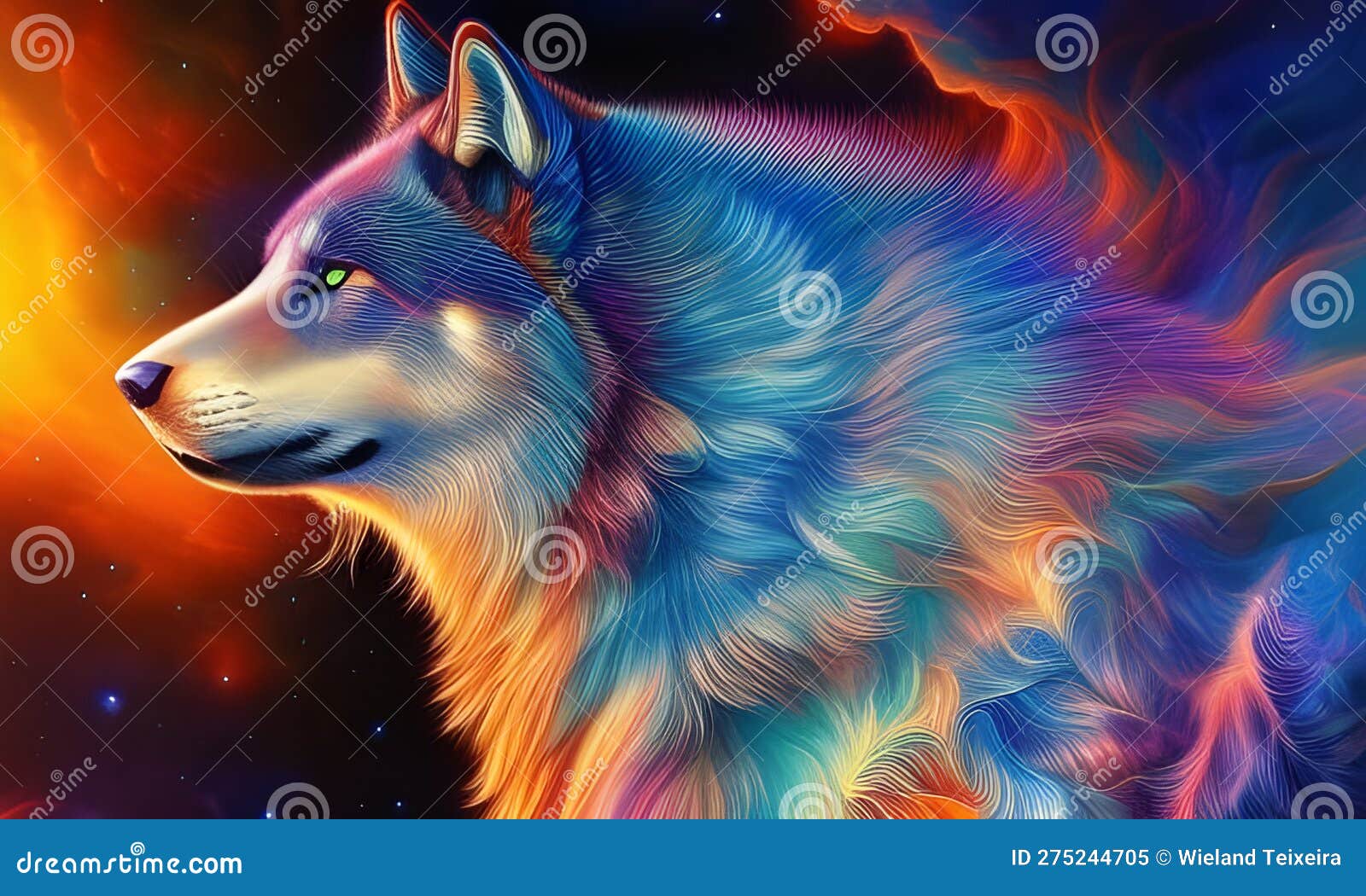 Colorful cosmic wolf stock illustration. Illustration of beauty - 275244705