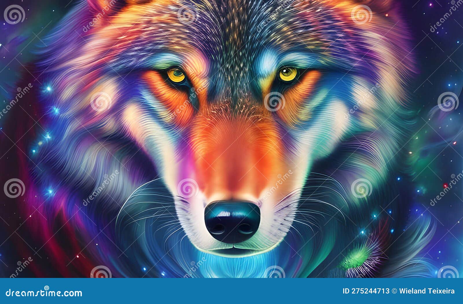 Colorful cosmic wolf stock illustration. Illustration of canine - 275244713