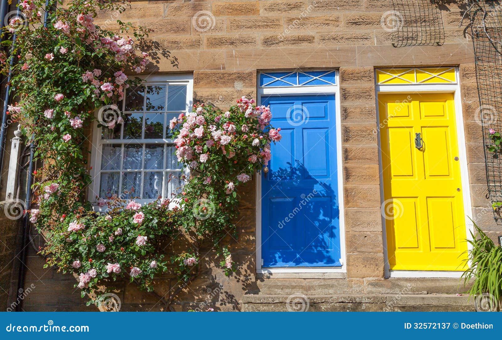 Colorful Cottages with Climbing Roses Stock Image - Image of steps ...