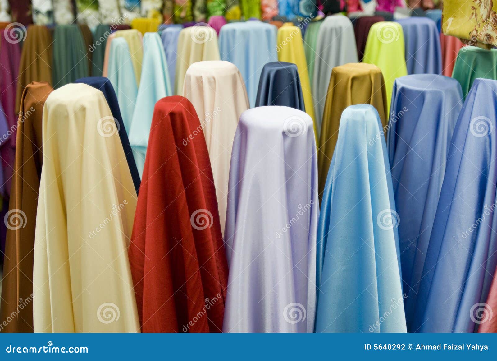 Colorful Cotton Fabrics on Sale Stock Photo - Image of cyan, colorful ...