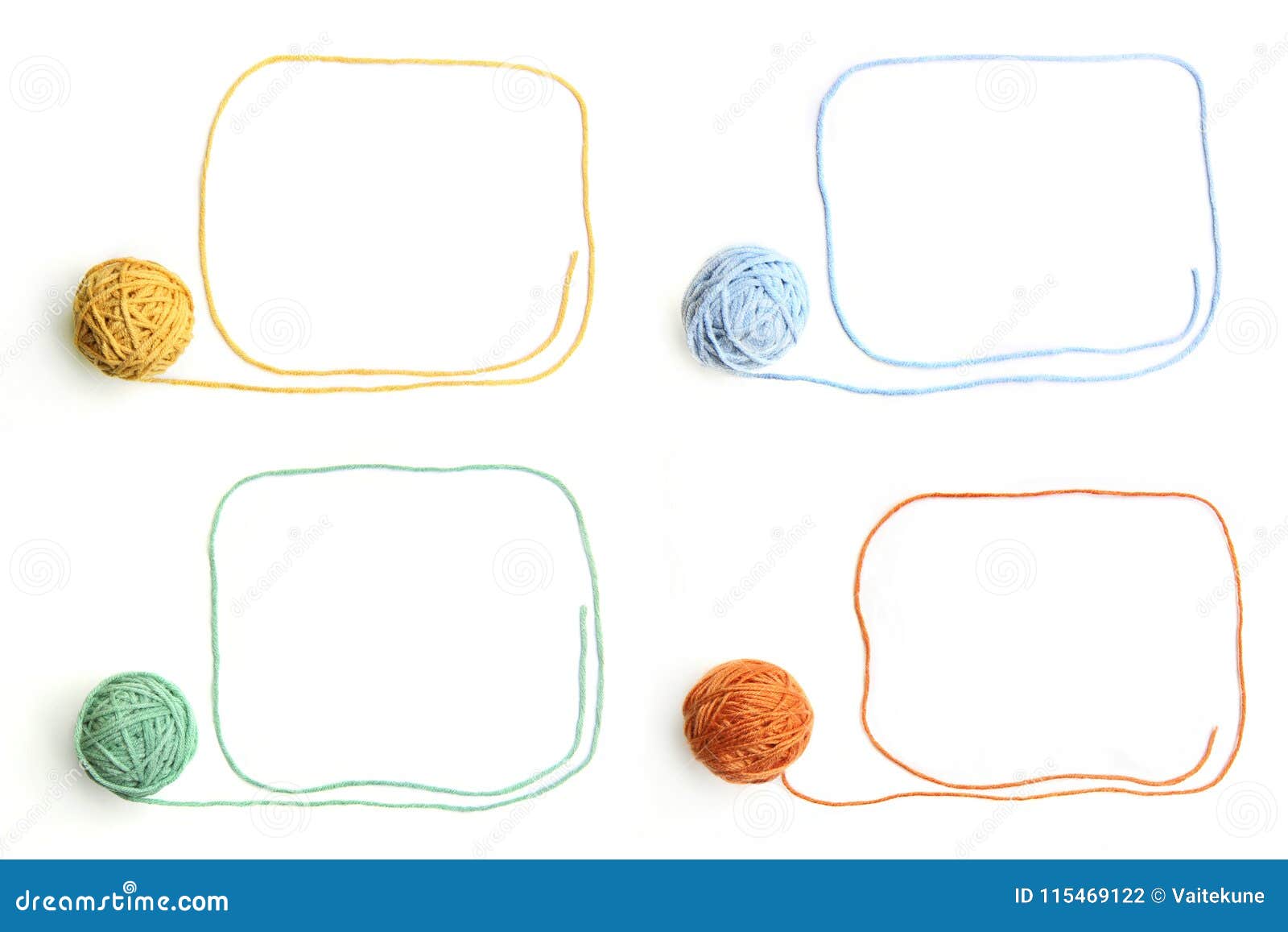 Set of Color Thread Balls with Frames Made of Threads Isolated on White ...