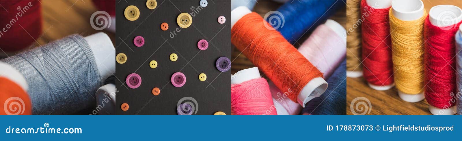 Colorful Cotton Thread Spools and Cloth, Sewing Concept Stock Image ...