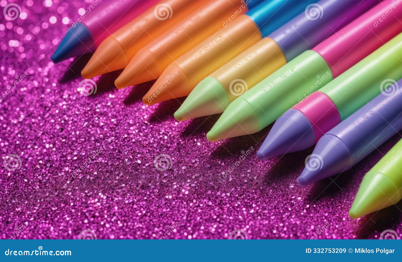 Colorful Crayons Lay on Pink Glitter Stock Image - Image of macro ...