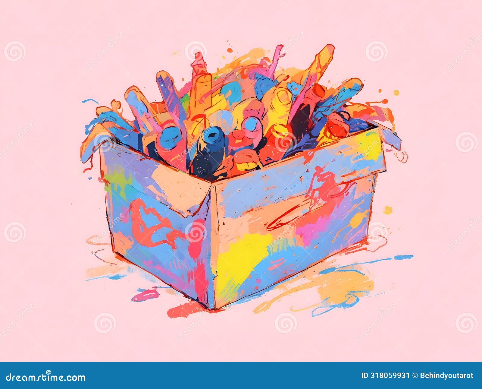Colorful Crayons Overflowing from Cardboard Box Stock Illustration ...