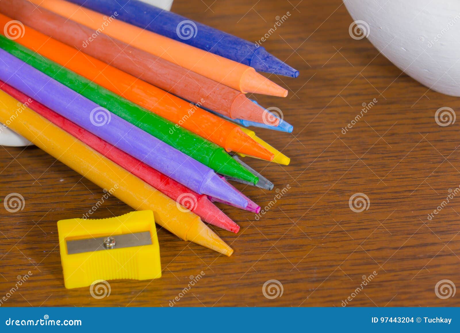 Colorful Crayons with Pencil Sharpener Stock Photo - Image of paint ...