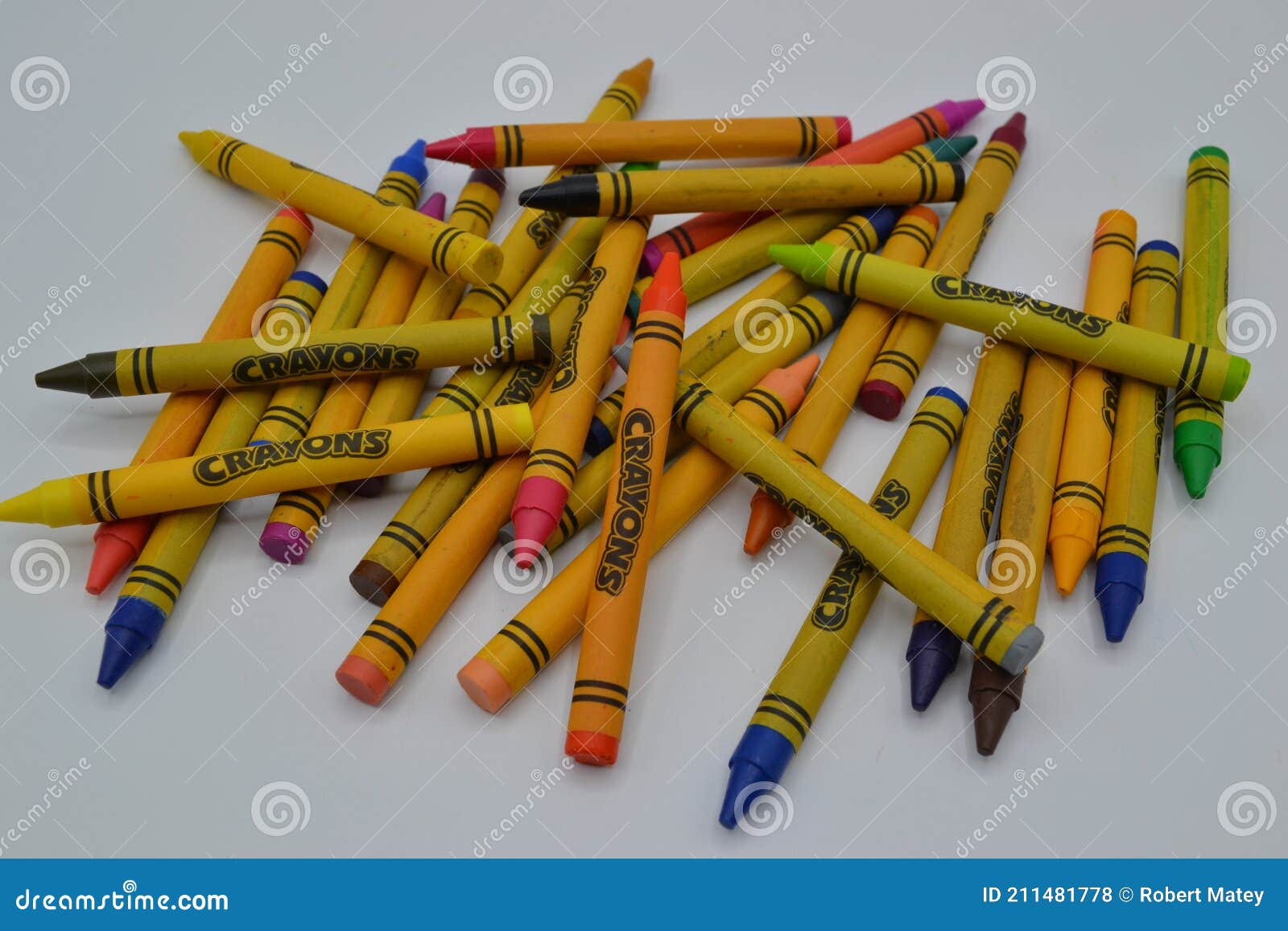 Colorful Crayons in a Pile on an Art Class Table Stock Photo - Image of ...