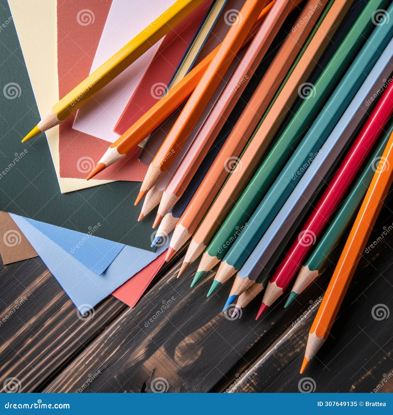 Colorful Crayons and Stack of Drawing Papers on Wooden Table. Square ...