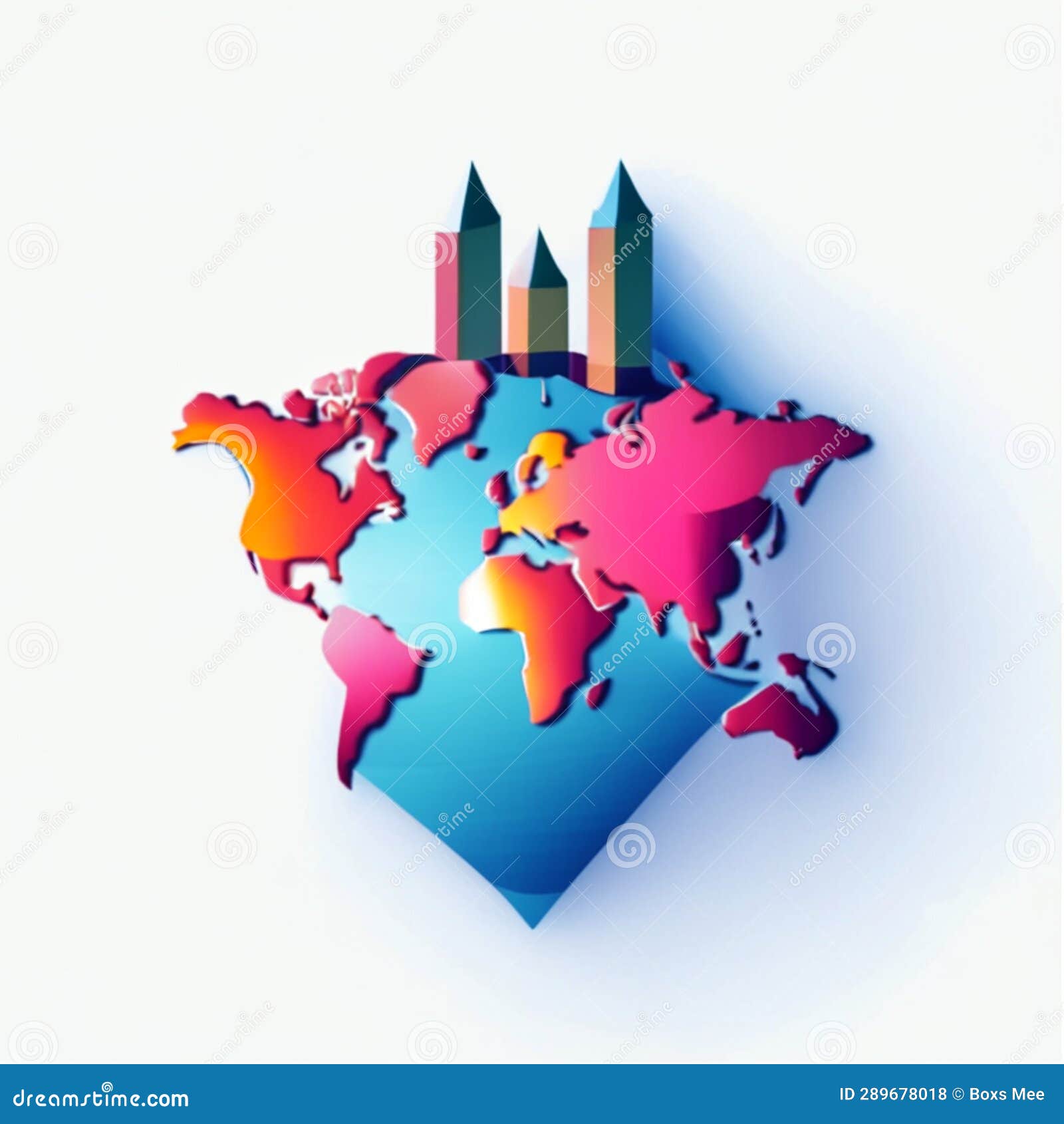 Colorful Crayons on the World Map. 3d Rendering Generative AI Stock ...