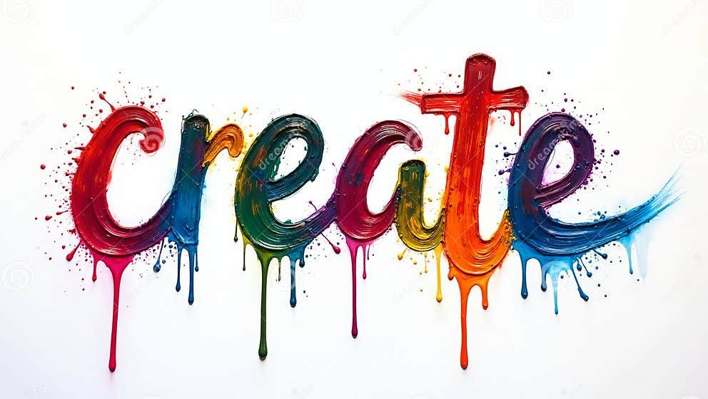 Colorful Create Word Painted on Canvas with Vibrant Drips Stock ... Colorful Create Word Painted on Canvas with Vibrant Drips Stock ...