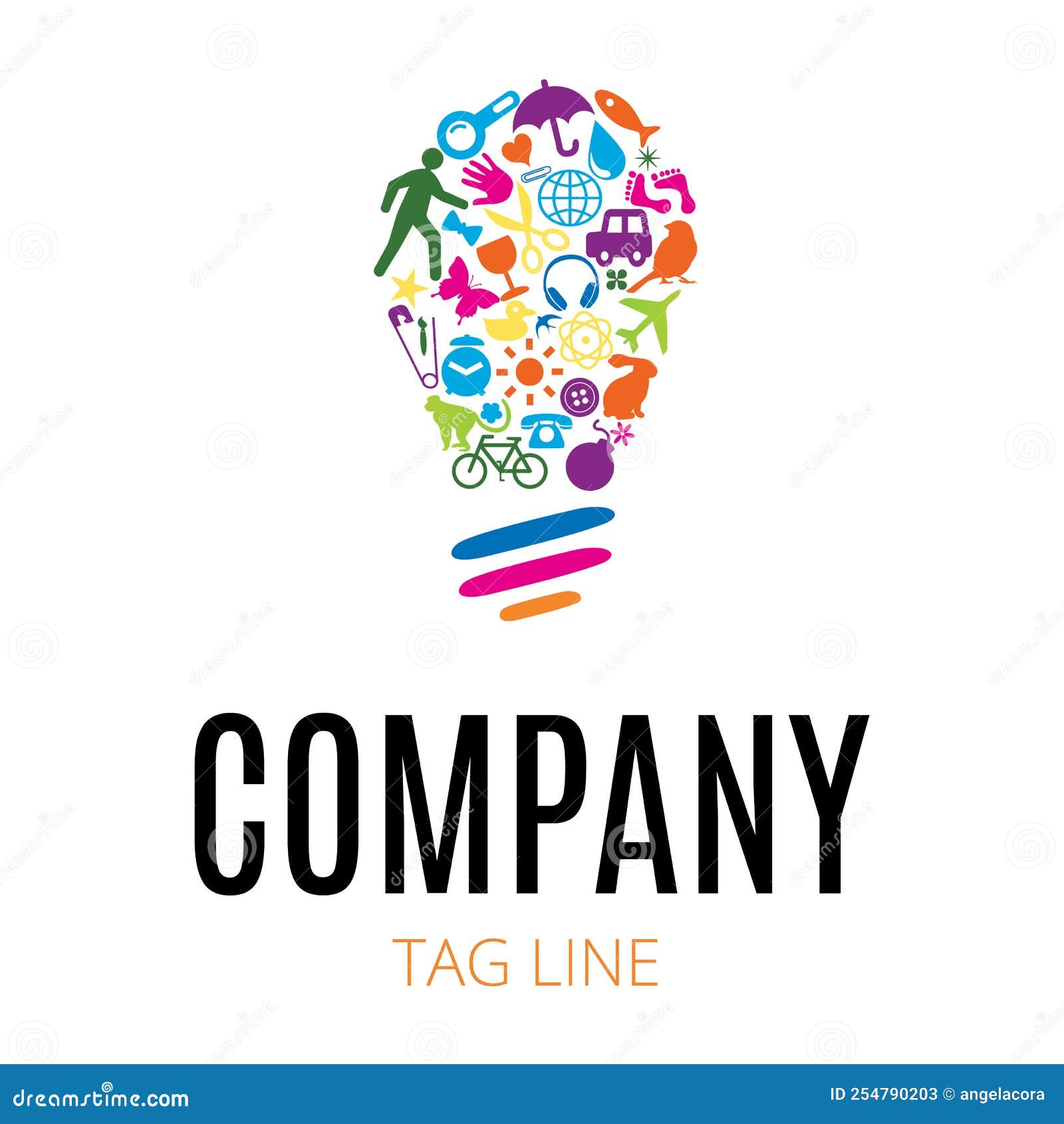 Colorful and Creative Elements Forming a Lamp Logotype. Stock Vector ...