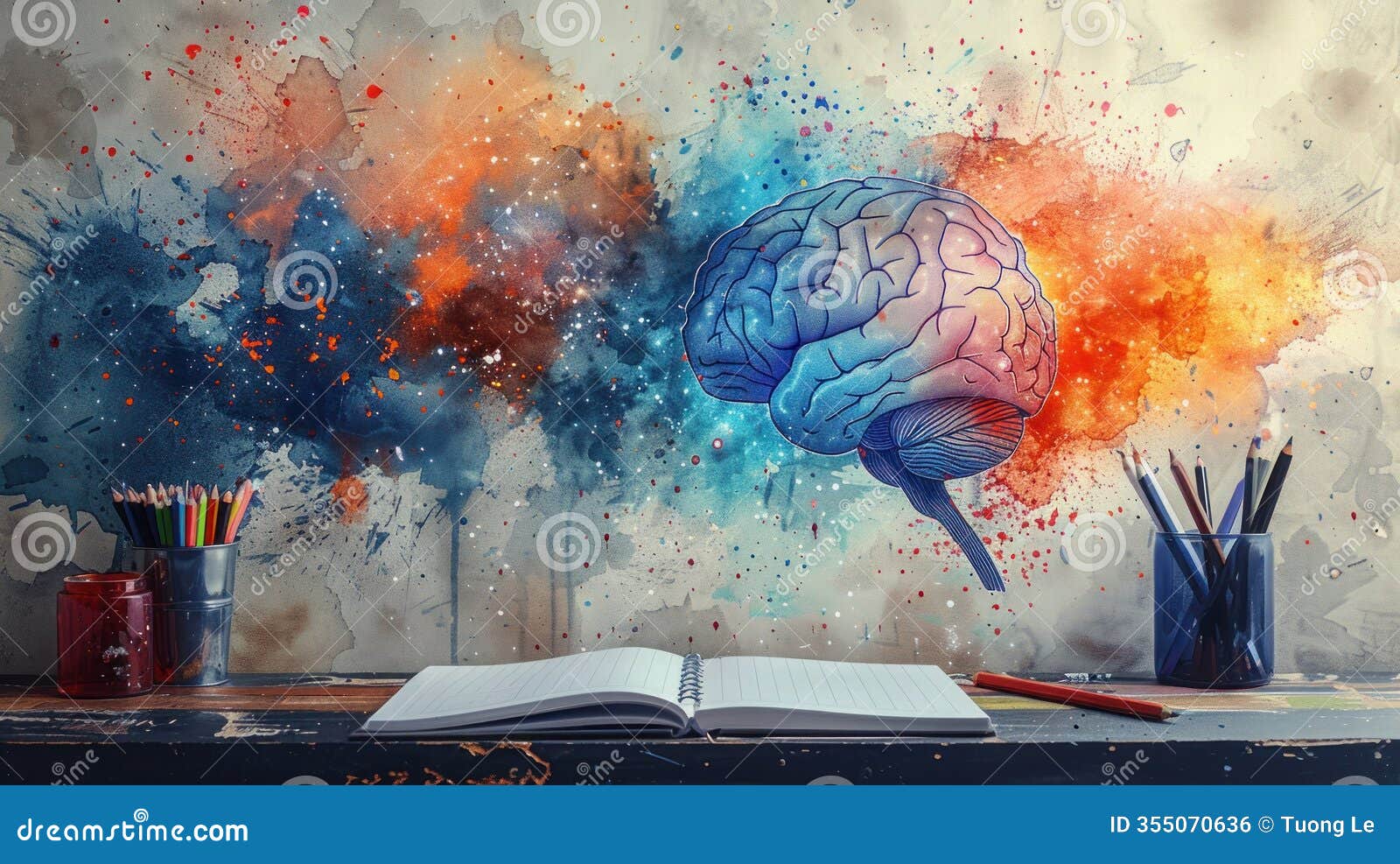 Colorful Creative Hemisphere: Drawing of Human Brain with Transparent ...