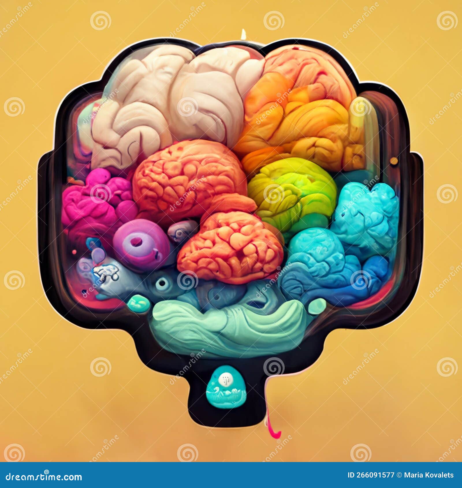 Colorful Creative Human Brain. Cartoon Style Stock Illustration ...