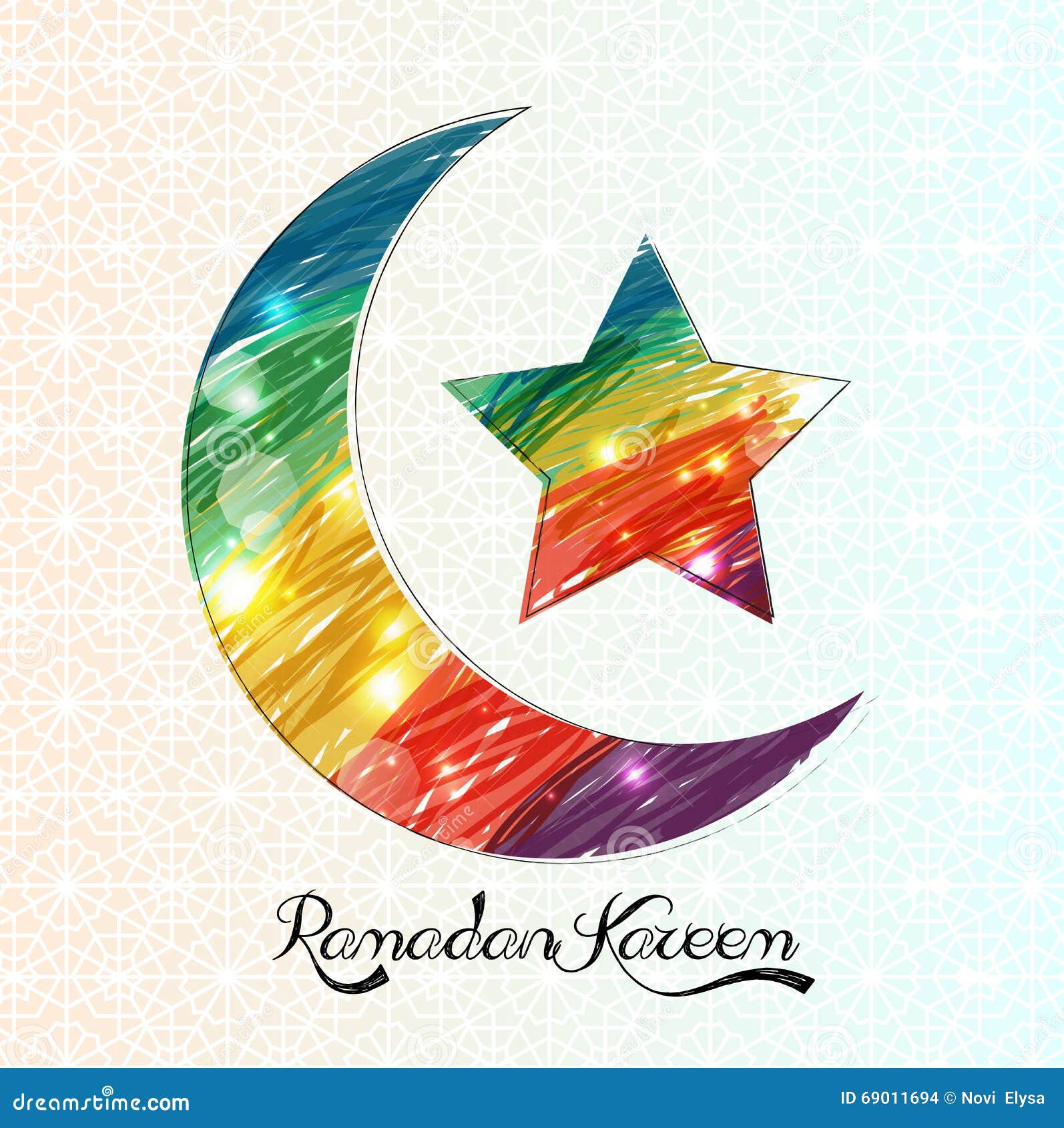 Colorful Crescent Moon With Hanging Lantern On Spray Textured White ...