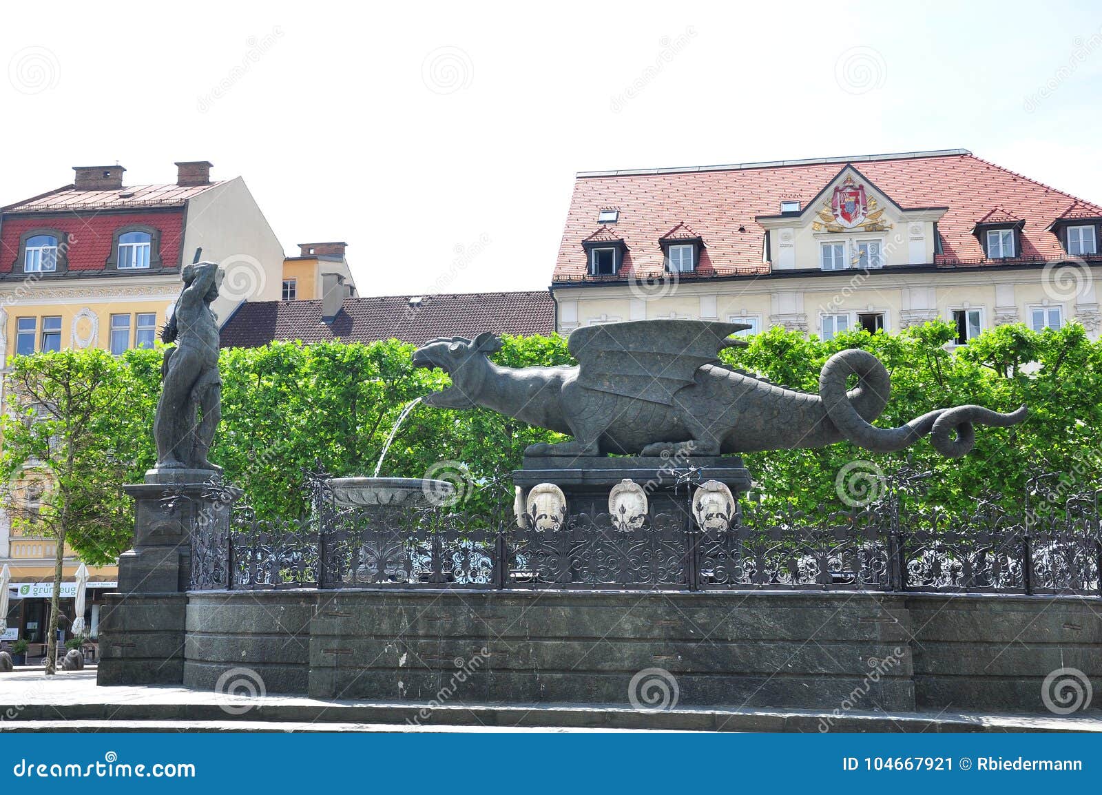 Lindwurmbrunnen (Lindworm Fountain) in Klagenfurt, Austria Stock Image ... Lindwurmbrunnen (Lindworm Fountain) in Klagenfurt, Austria Stock Image ...