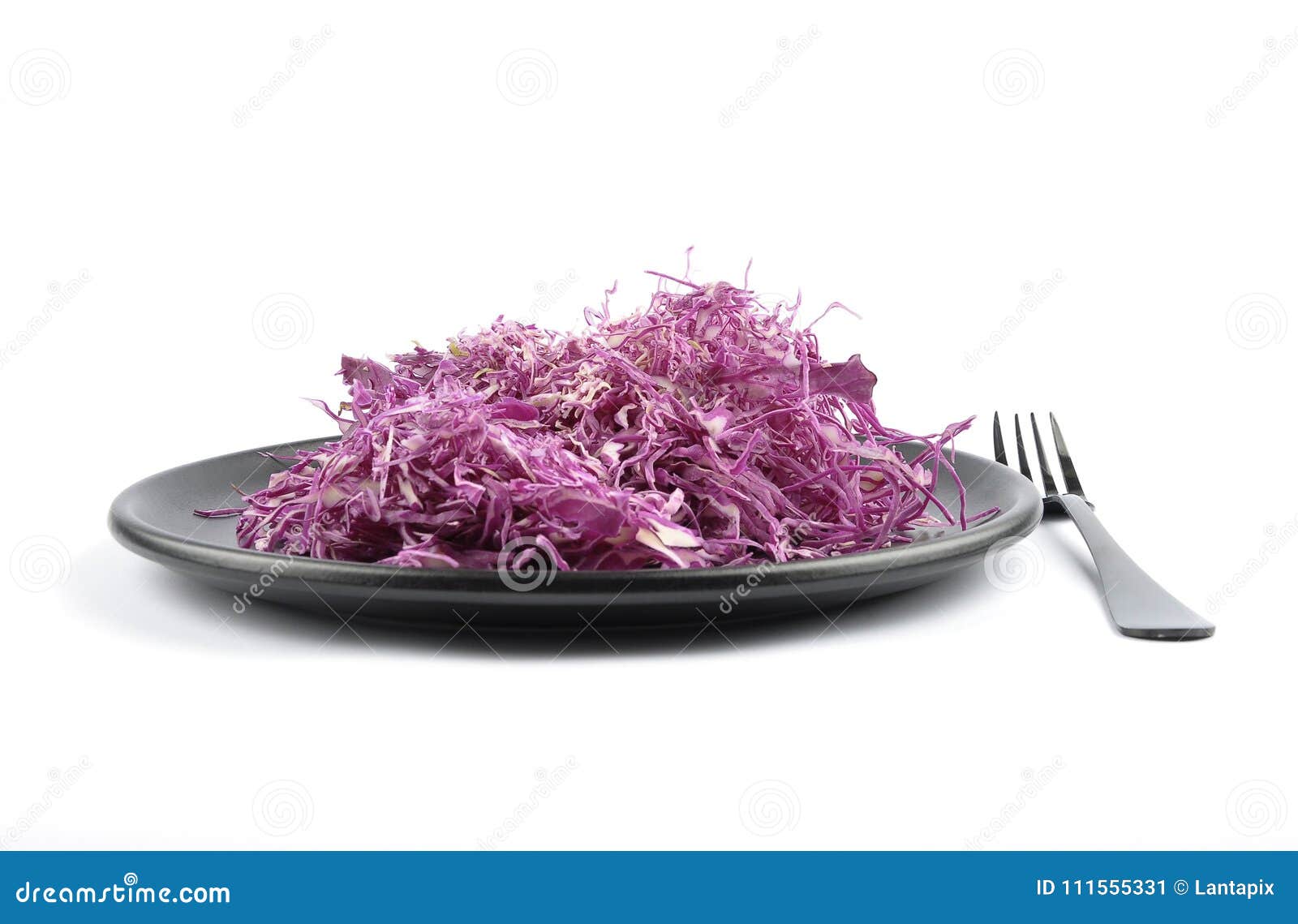 Red Cabbage on Plate on White Stock Image - Image of fork, white: 111555331