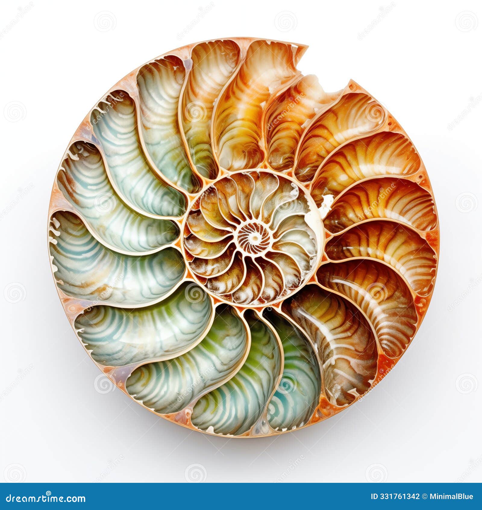 Colorful Cross Section of a Nautilus Shell Showing Intricate Spirals and Natural Patterns Stock ...