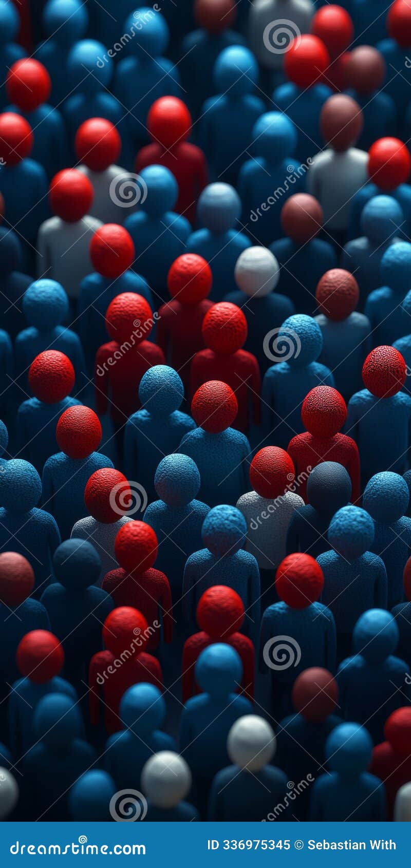Colorful Crowd of Miniature Figures in Red, White, and Blue Tones ...
