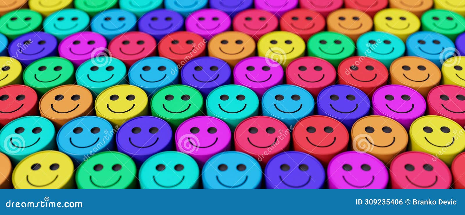 Colorful Crowd of Round Happy Face Characters 3d Render Stock ...