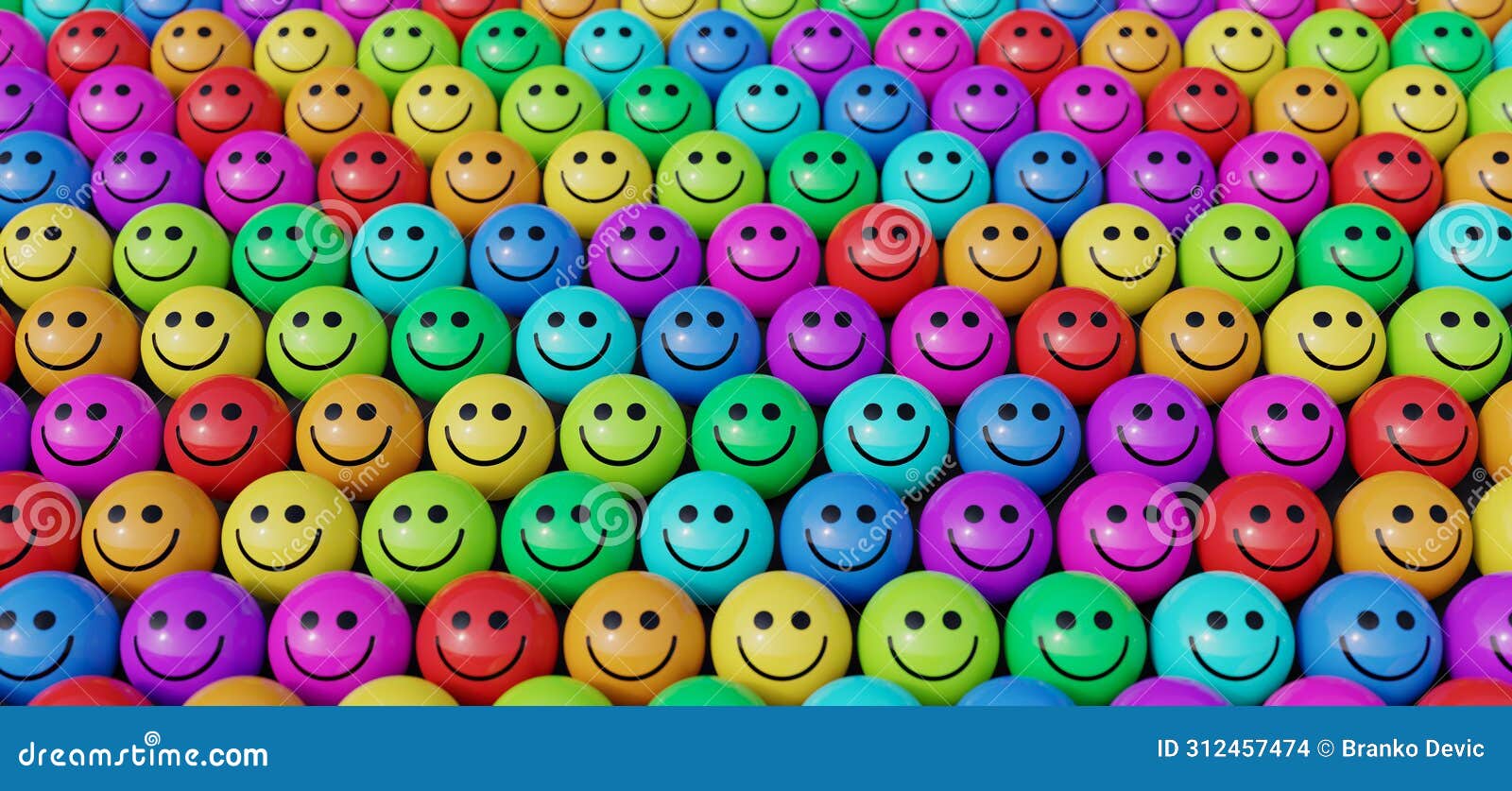 Colorful Crowd of Spherical Happy Face Characters 3d Render Stock ...