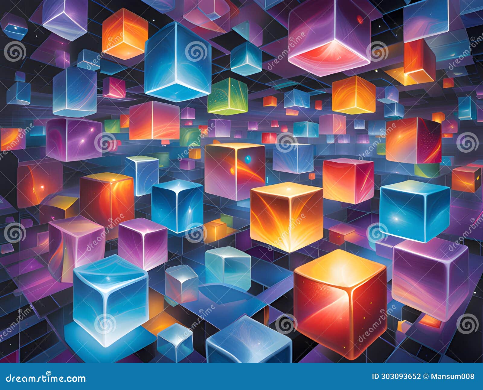 Colorful cube in the dark stock illustration. Illustration of digital ...