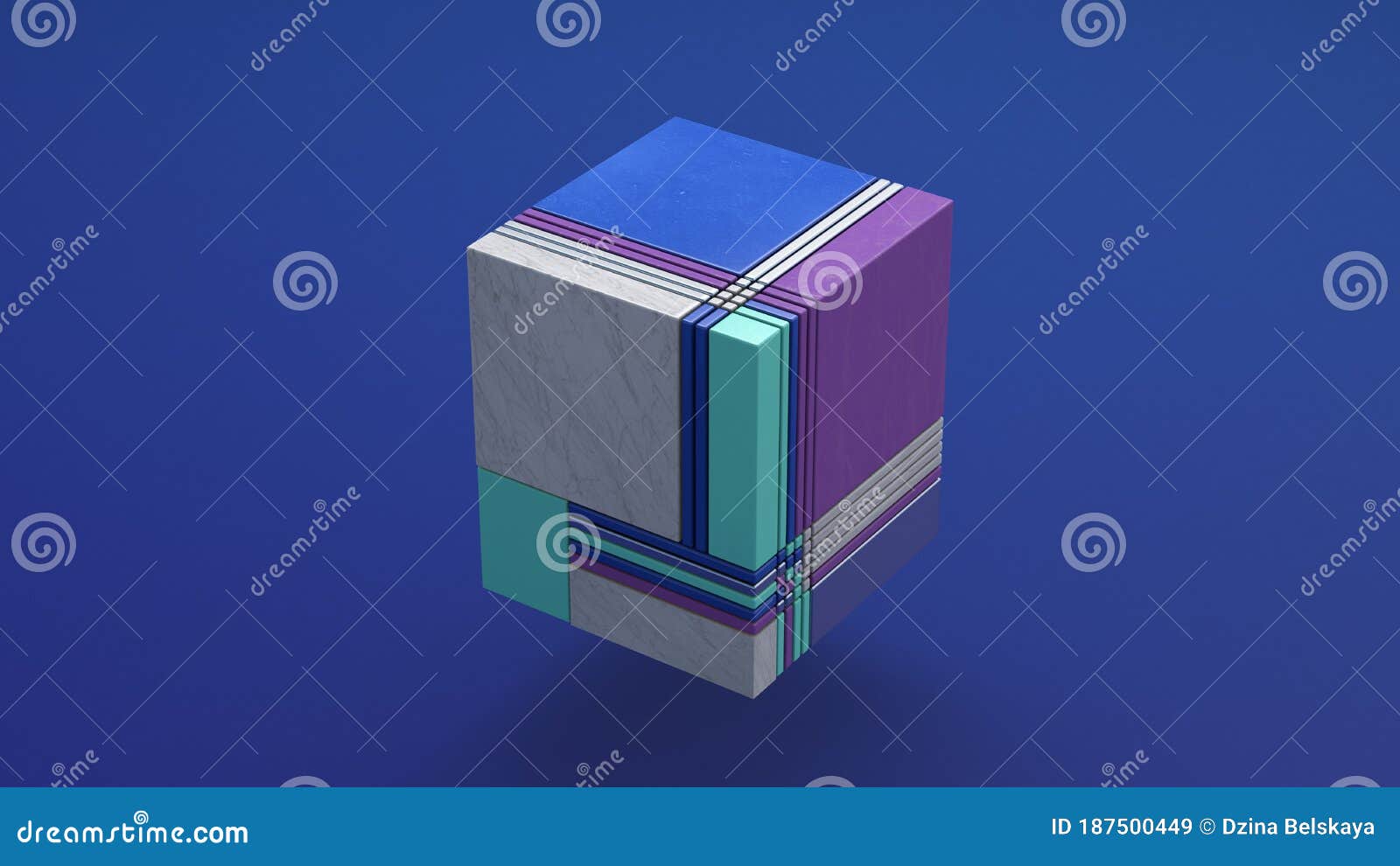 Colorful Cube. Marble, Metallic, Plastic Rectangles. Abstract ...