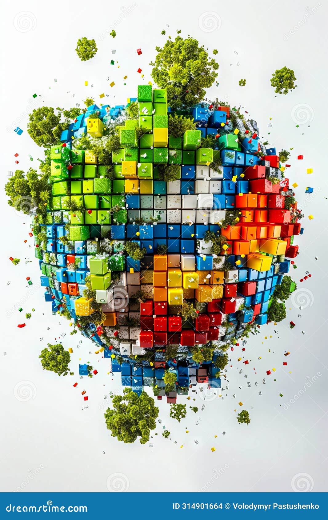 A Colorful Cube Shaped Earth with Trees and Plants Stock Photo - Image ...