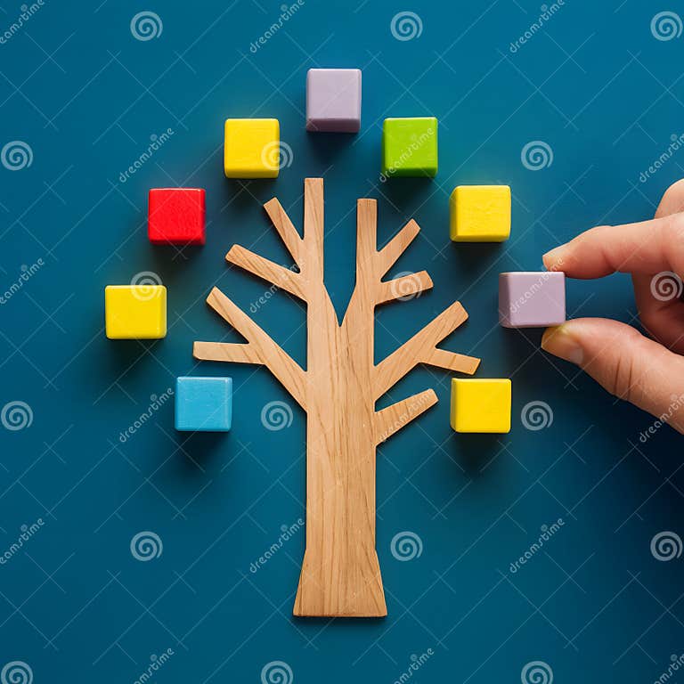 Colorful Cube Tree Structure with Hand Holding a Cube, Symbolizing ...