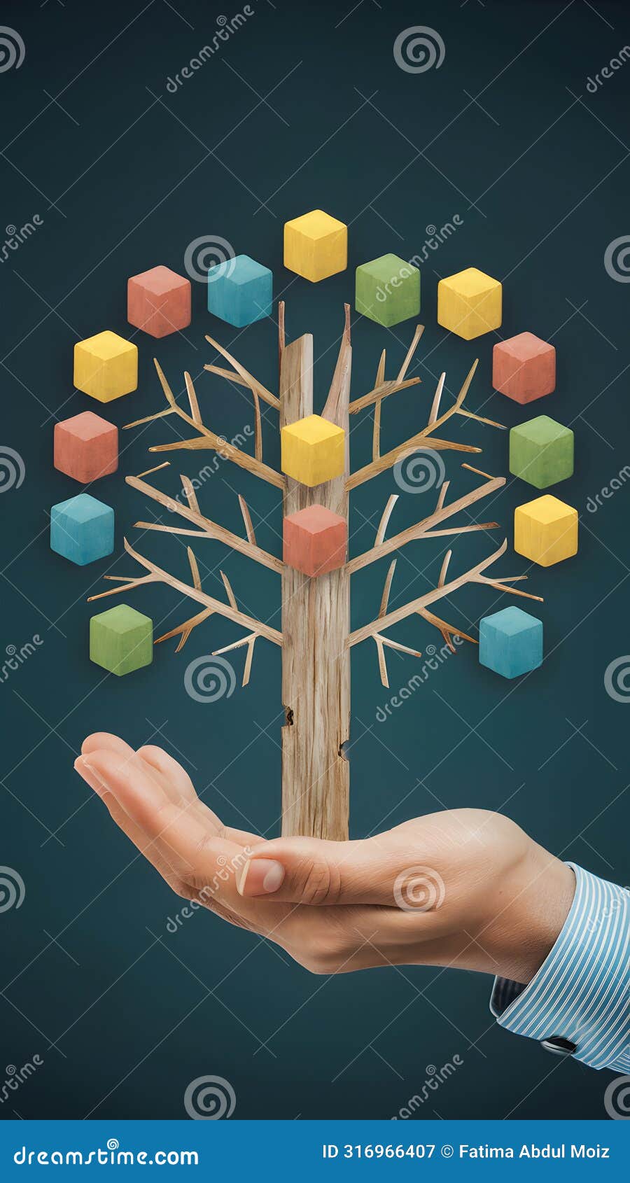 Colorful Cube Tree Structure with Hand Holding a Cube, Symbolizing ...