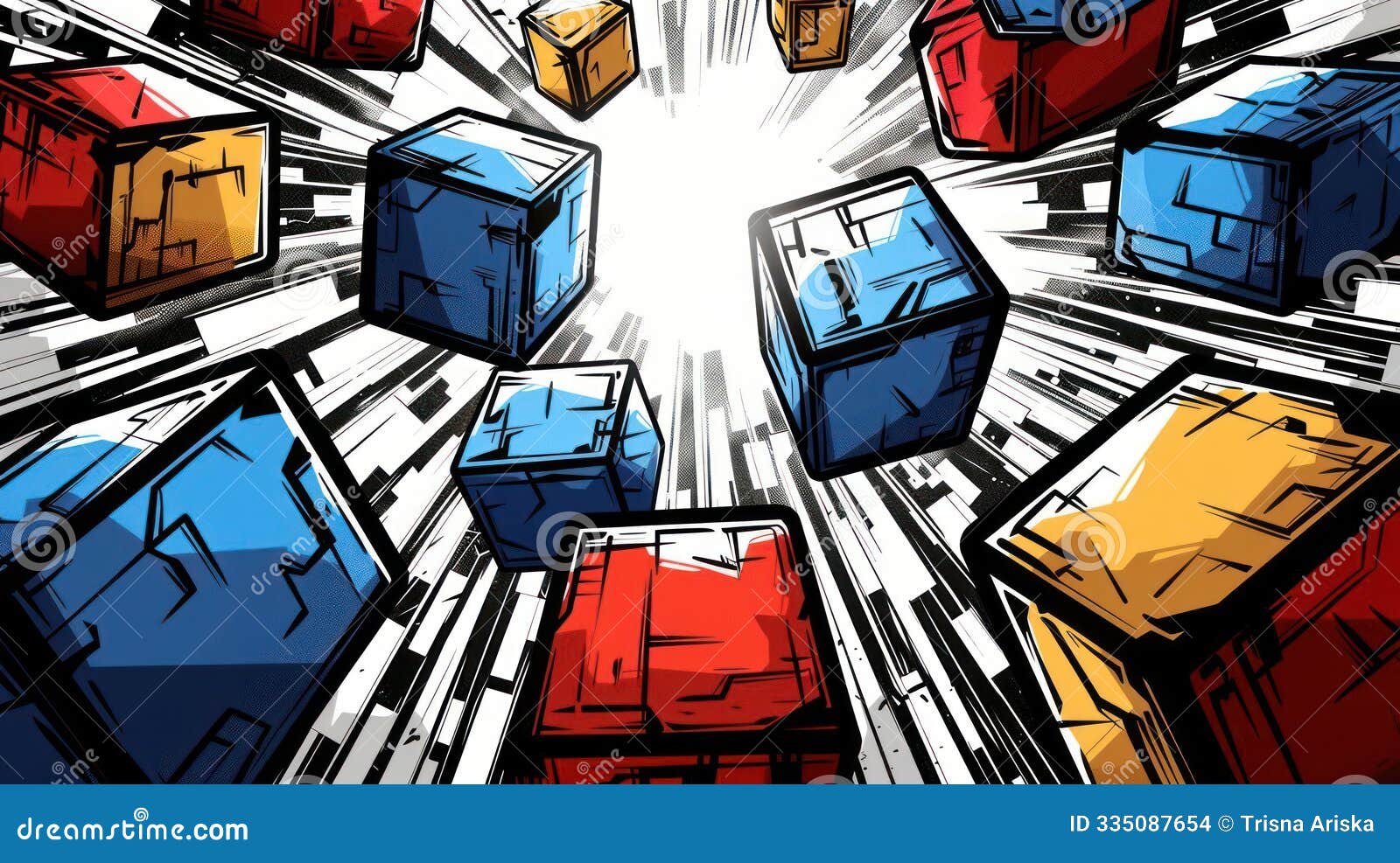 Colorful Cubes Bursting with Energy in a Dynamic, Comic-style ...