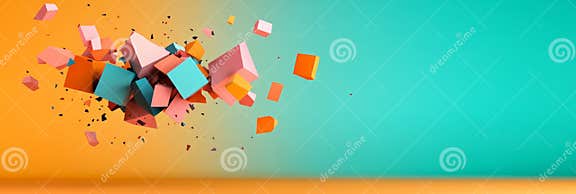 Colorful Cubes Exploding on Gradient Background Stock Illustration ...