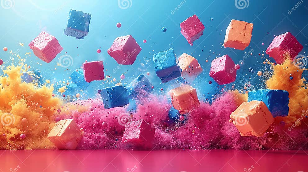 Colorful Cubes in a Splash of Paint Stock Illustration - Illustration ...