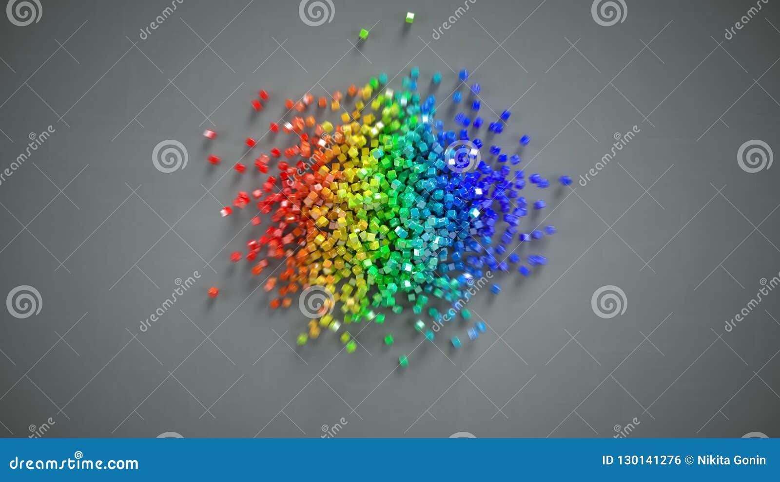 Colorful Cubic Particles Getting Scattered 3D Render Stock Illustration ...