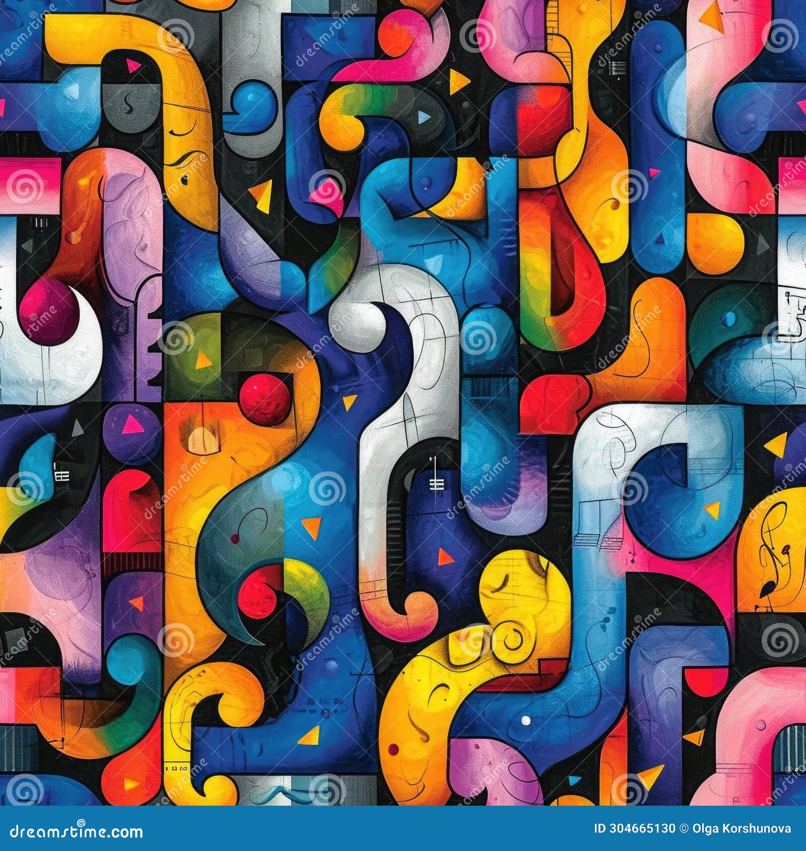 Colorful Cubist Puzzle of Seamless Musical Instruments Background ...