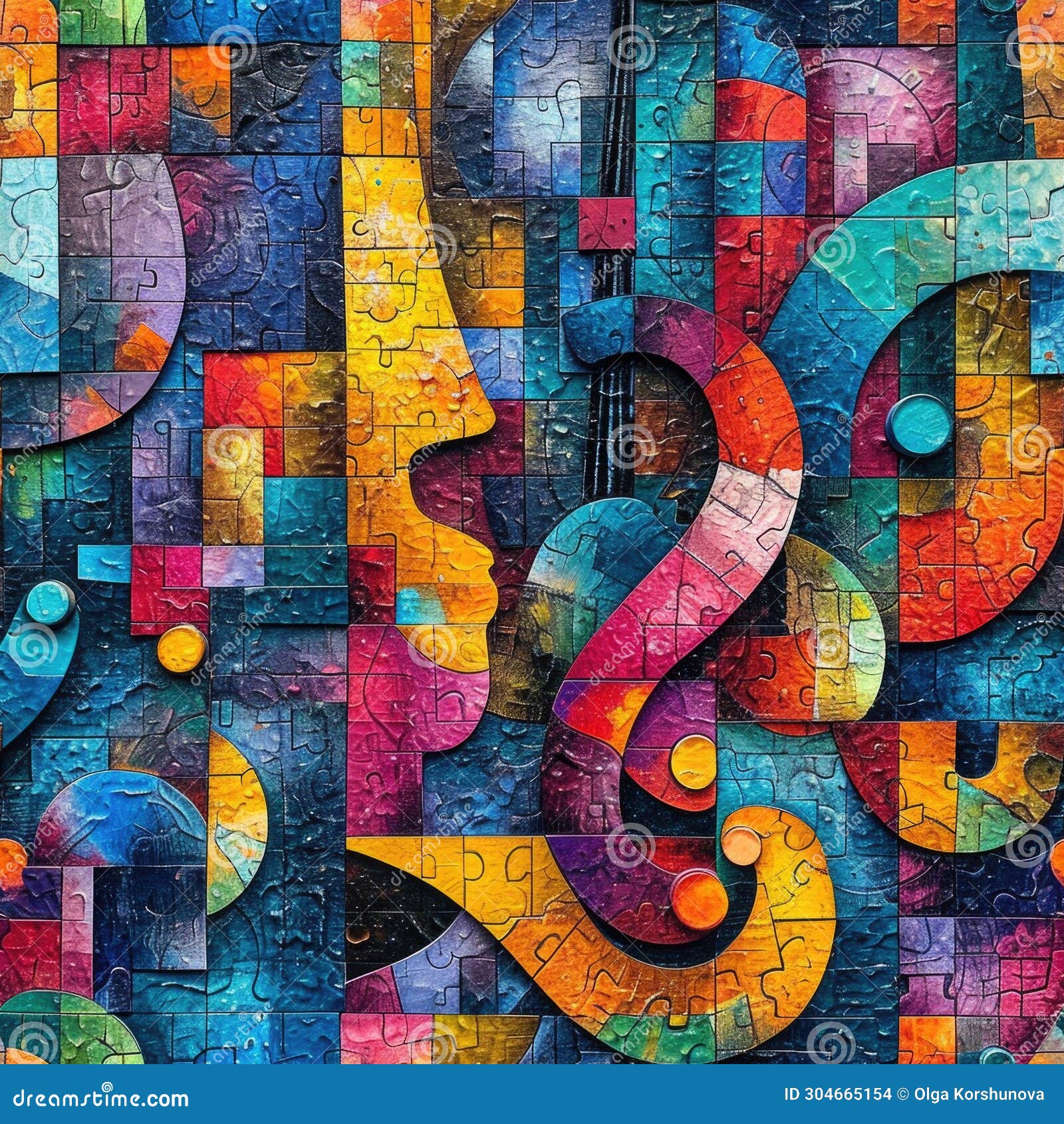 Colorful Cubist Puzzle of Seamless Musical Instruments Background ...