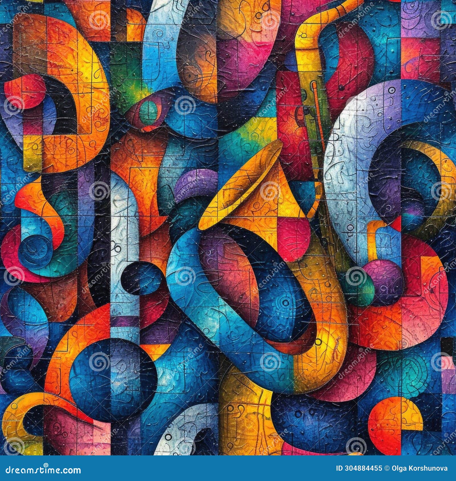 Colorful Cubist Puzzle of Seamless Musical Instruments Background ...