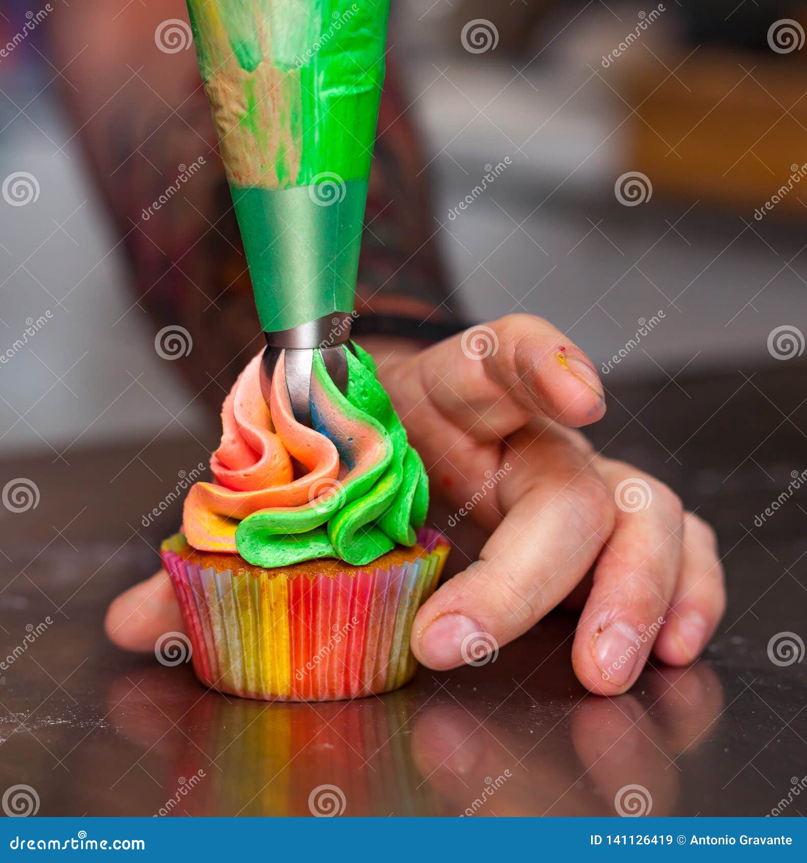 Rainbow Cream Cake. The Buttercream Is Dyed With Food Colorings In ...