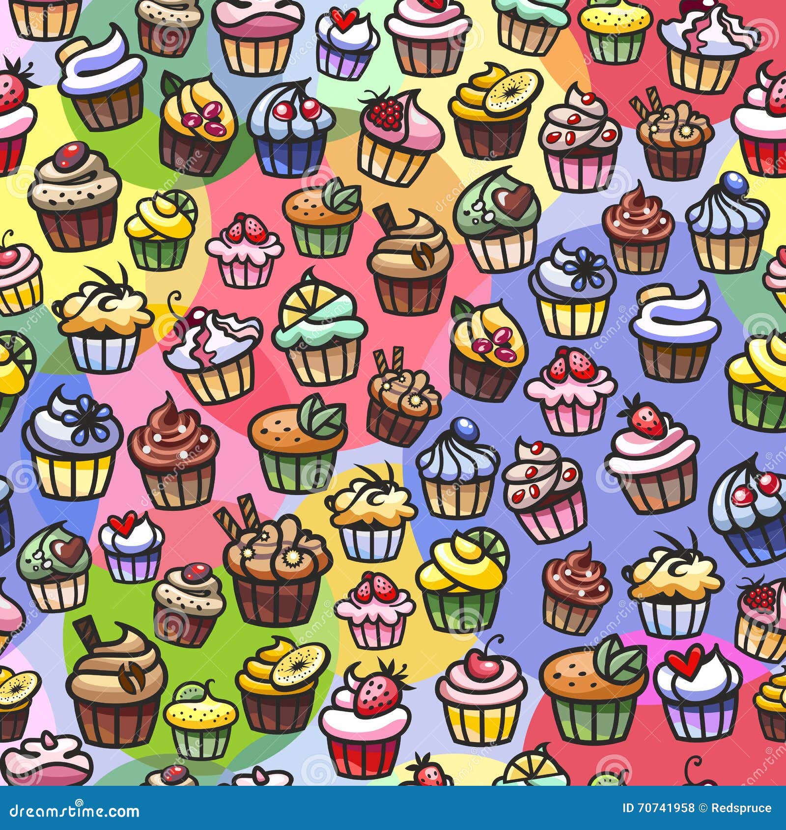 Colorful Cupcakes Seamless Background Stock Vector - Illustration of ...