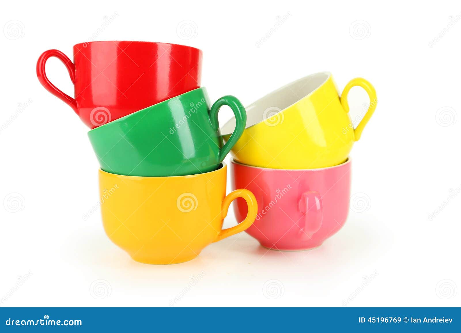 Colorful Cups Isolated on White. Stock Image - Image of yellow, macro ...