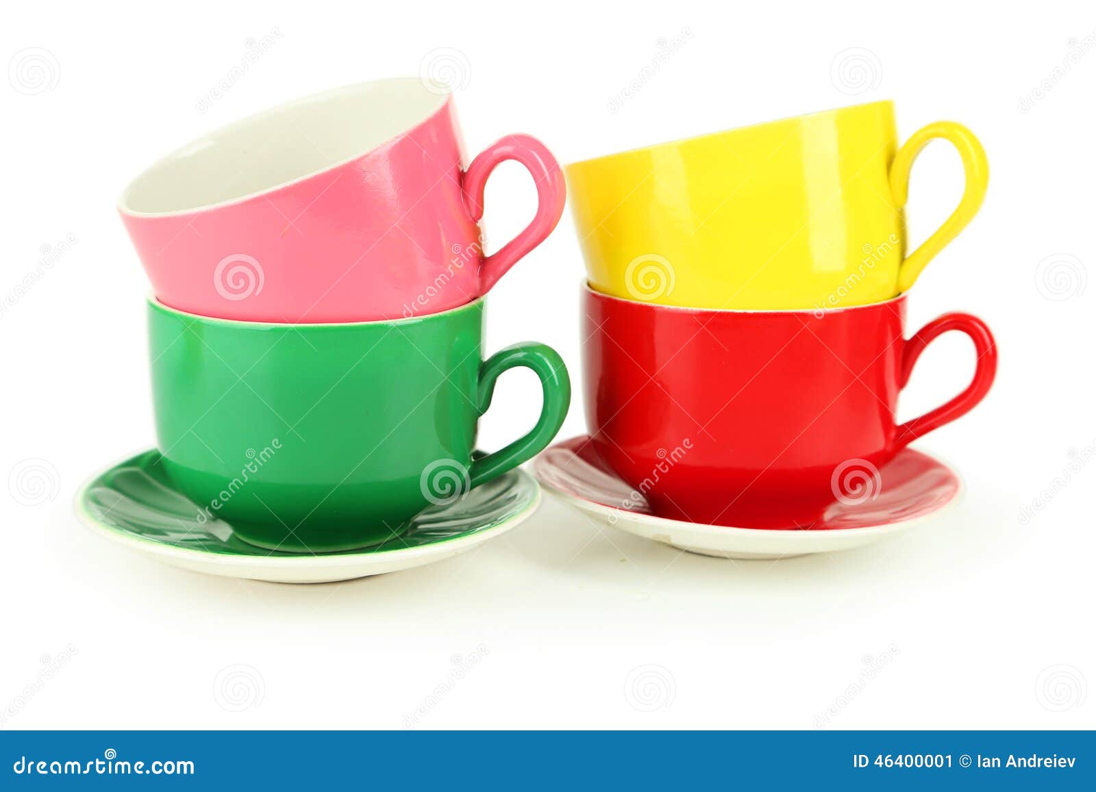 Colorful Cups Isolated on White. Stock Image - Image of saucer, morning ...