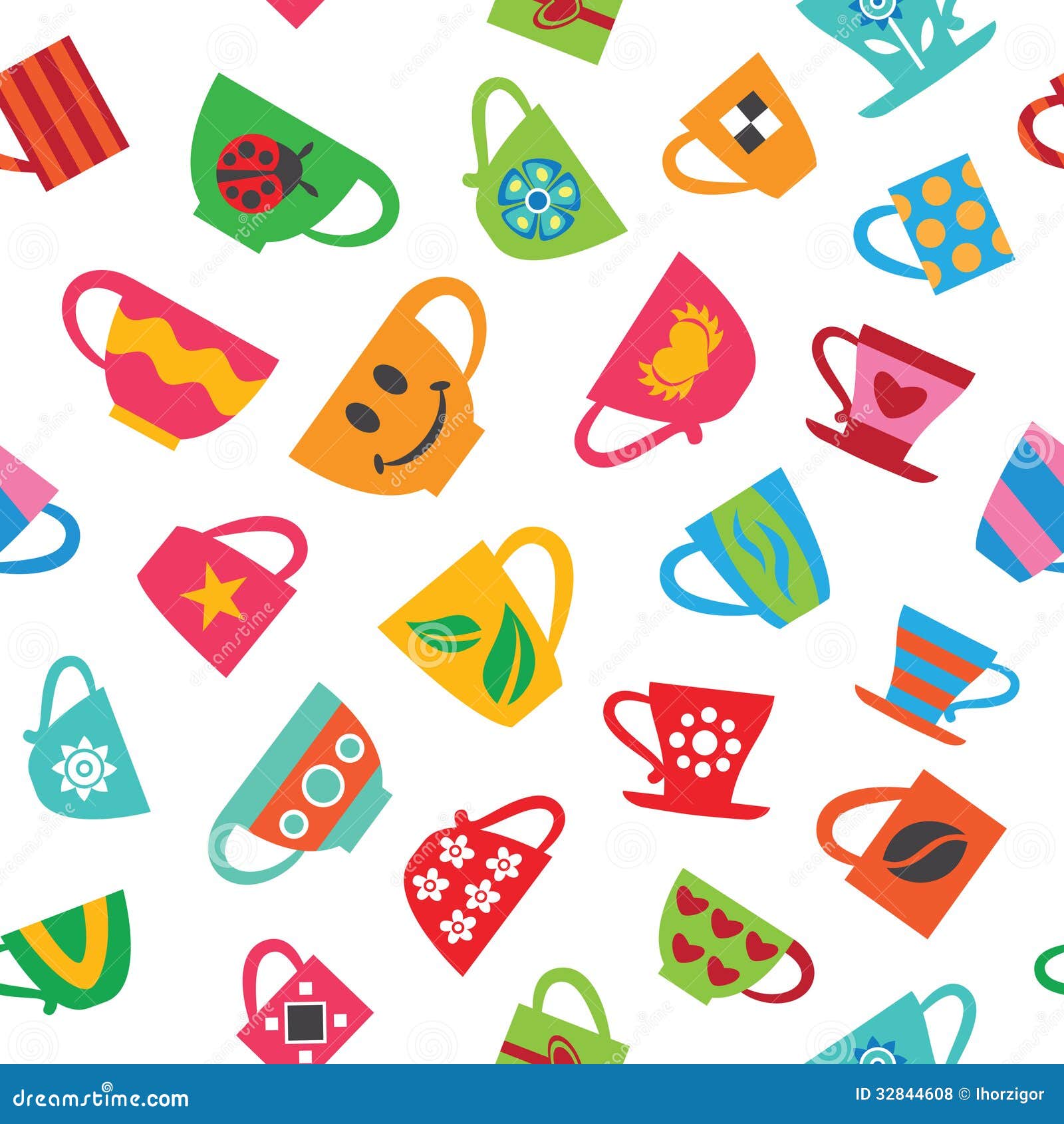Colorful Cups. Seamless Pattern Stock Vector - Illustration of design ...