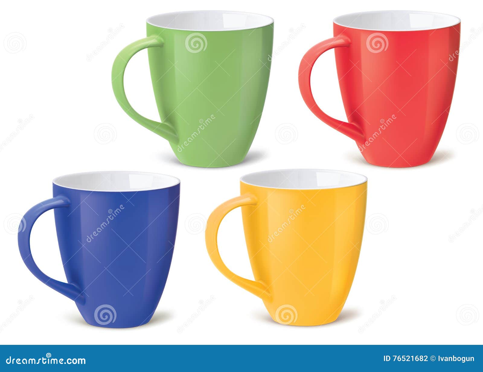 Colorful cups on white. stock vector. Illustration of household - 76521682