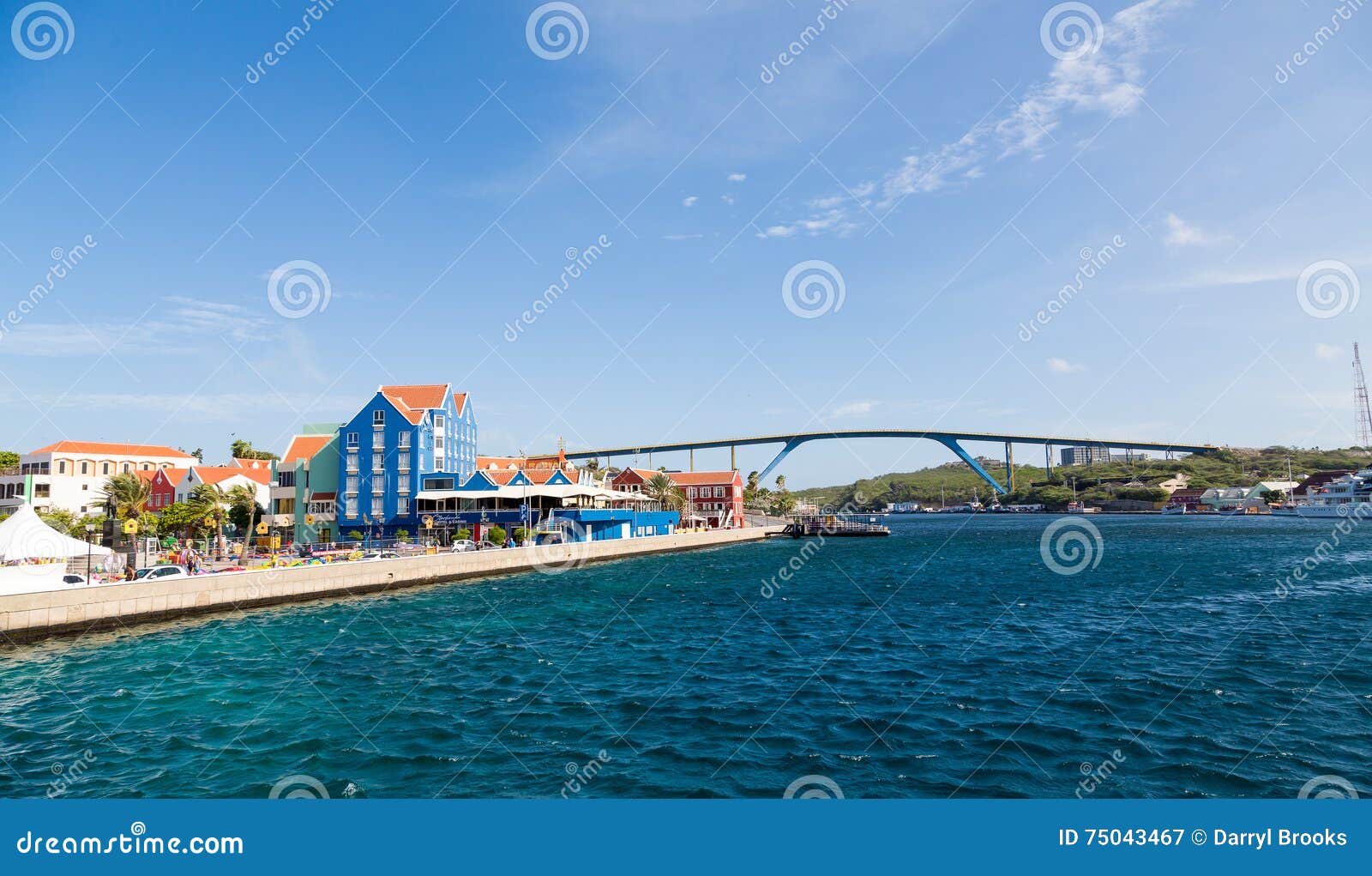 Colorful Curacao and Blue Bridge Stock Image - Image of hotel ...
