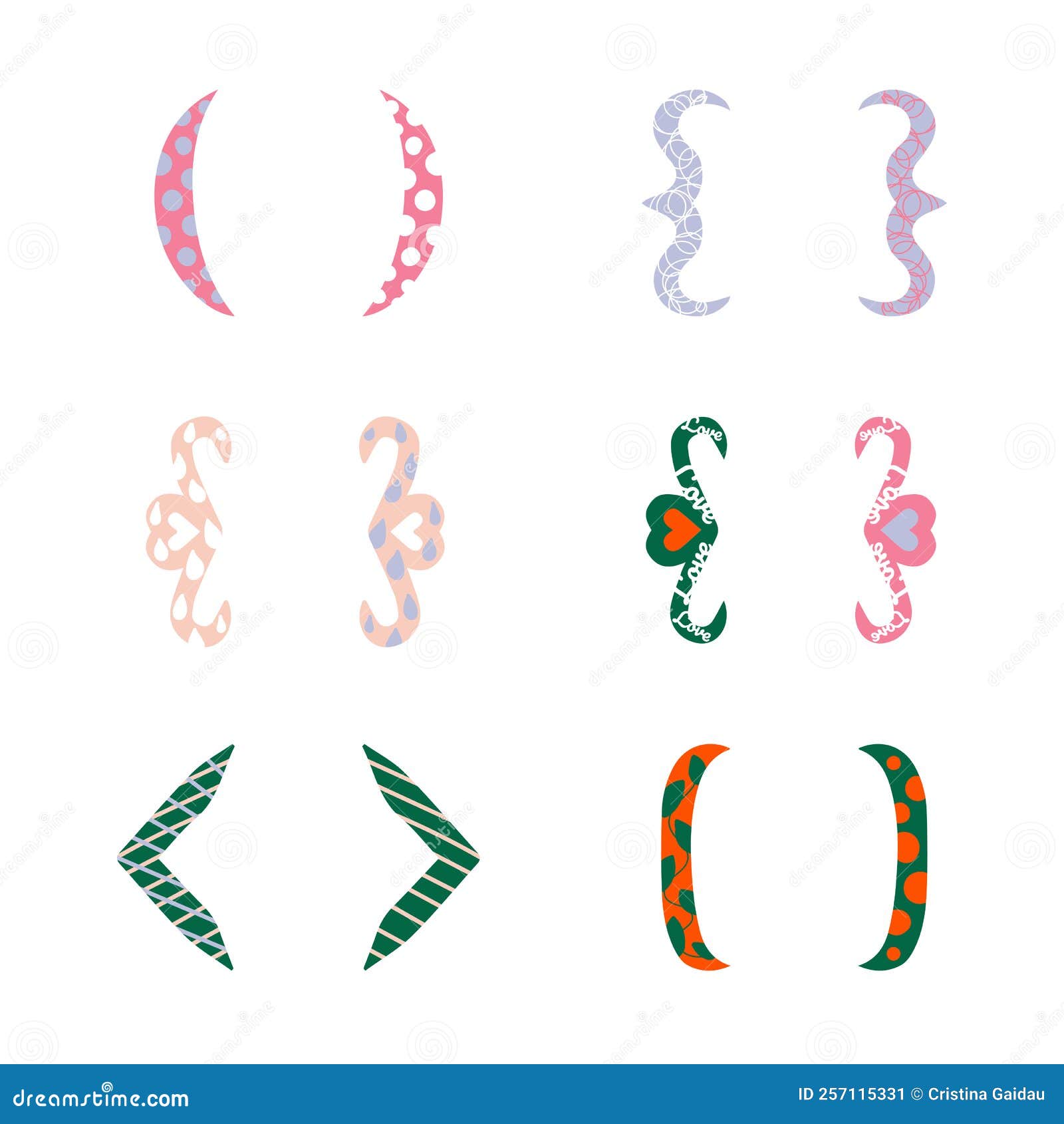 Colorful Curly Braces Set Vector Illustration Isolated on White ...