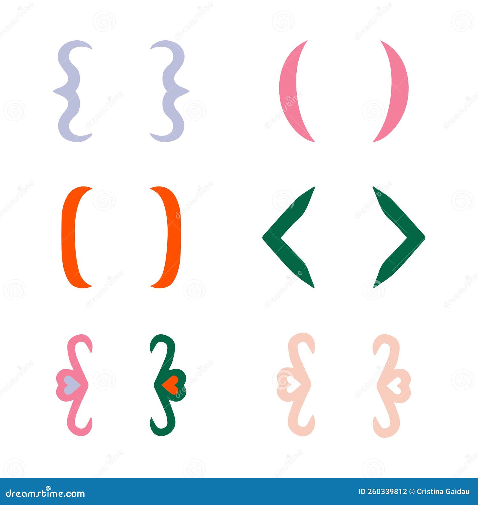 Colorful Curly Braces Set Vector Illustration Isolated on White ...