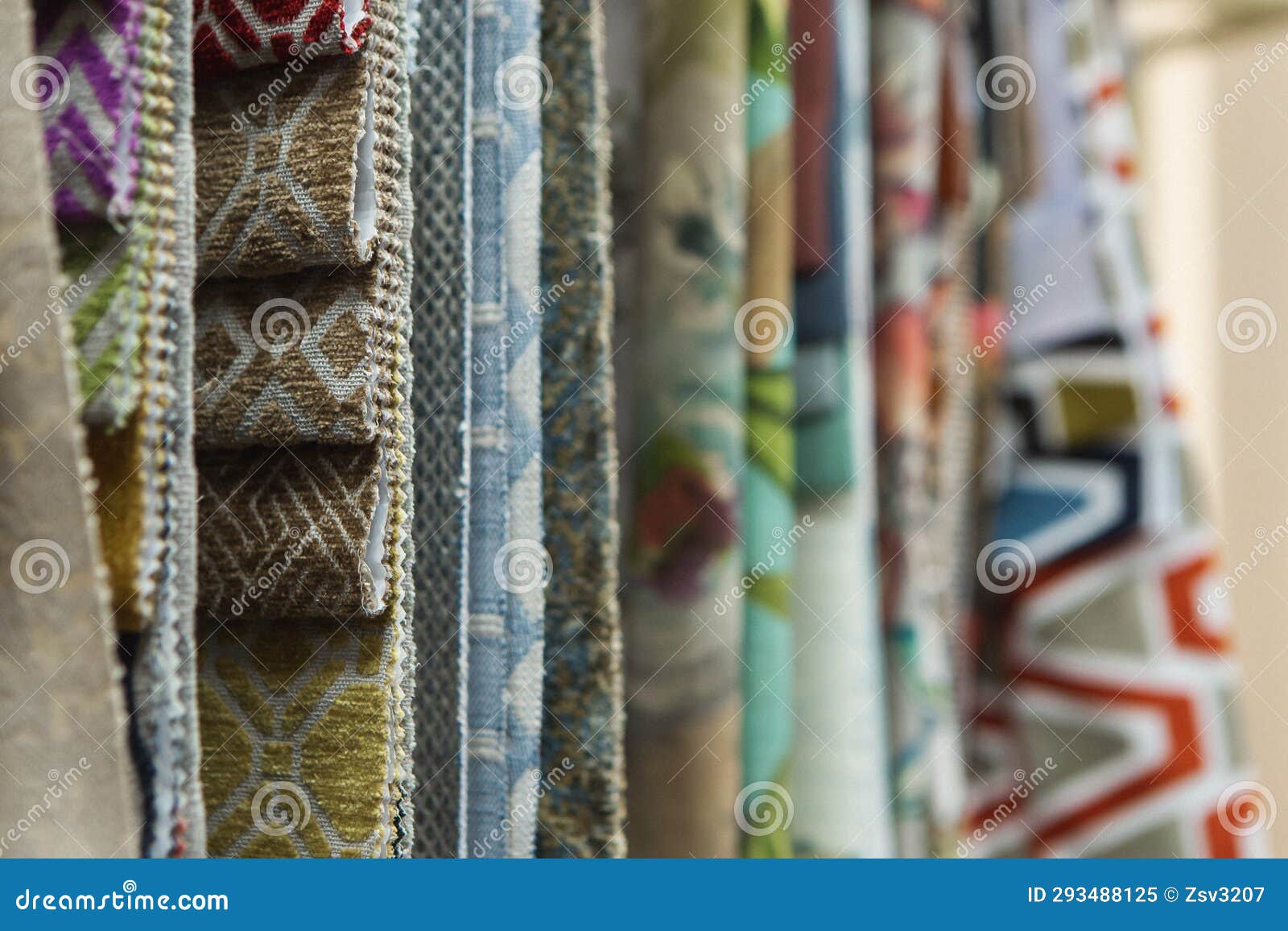 Colorful Curtain Samples. Fabrics in the Store. Stock Image - Image of ...